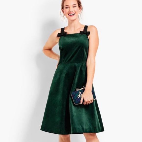 Talbots | Dresses | Talbots Green Velvet Cocktail Dress W Bow Straps ...